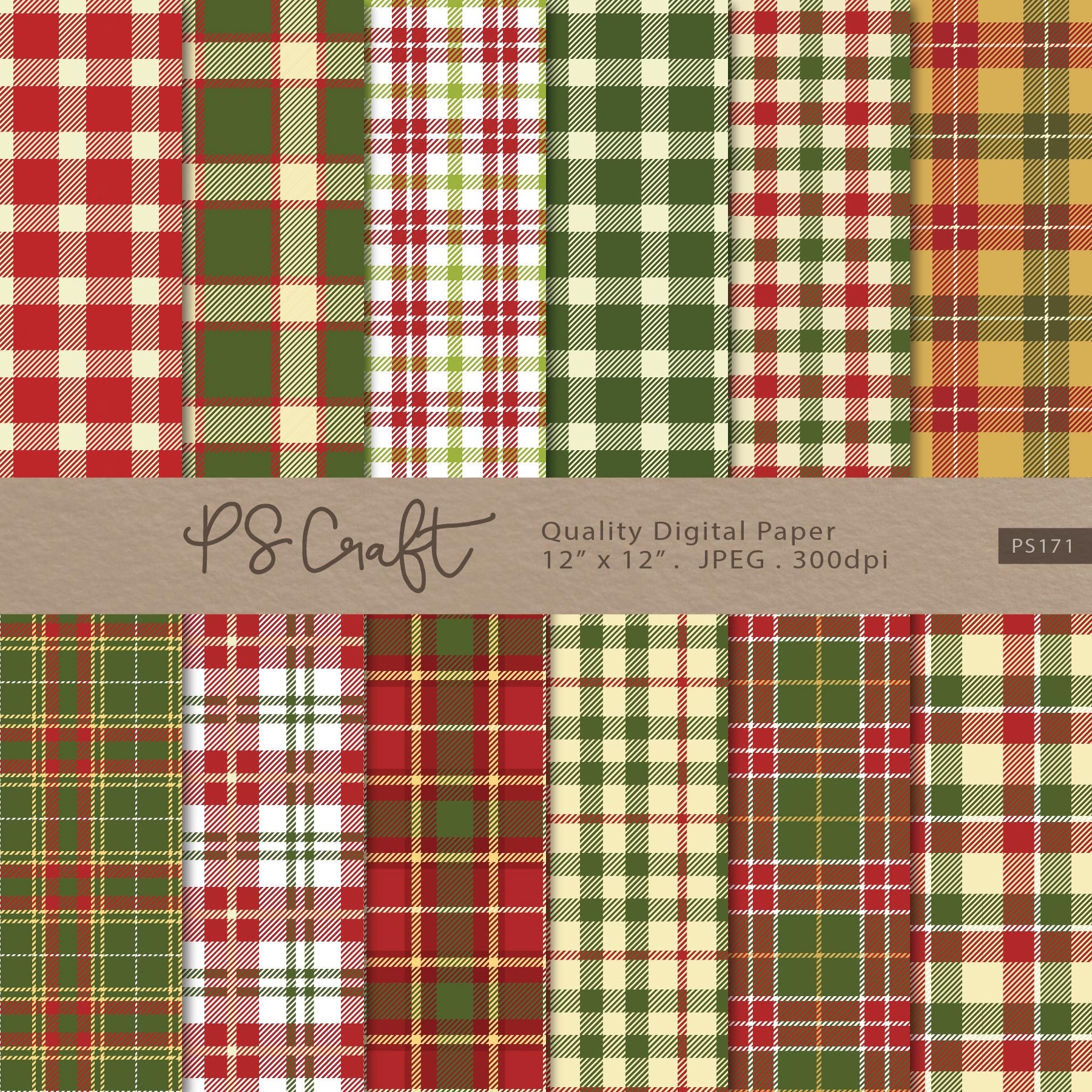 Christmas Plaid Digital Paper, SEAMLESS Plaid Digital Paper, Tartan ...