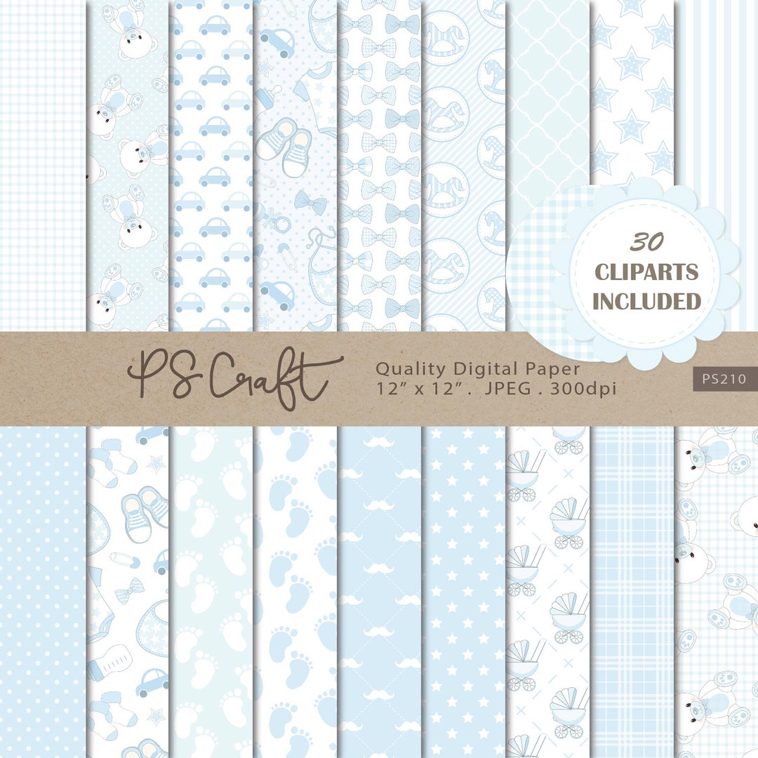 Soft Blue Baby Boy Digital Papers, SEAMLESS Baby Shower Digital Paper ...