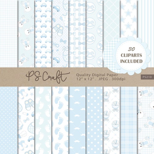 Soft Blue Baby Boy Digital Papers SEAMLESS Baby Shower | Etsy