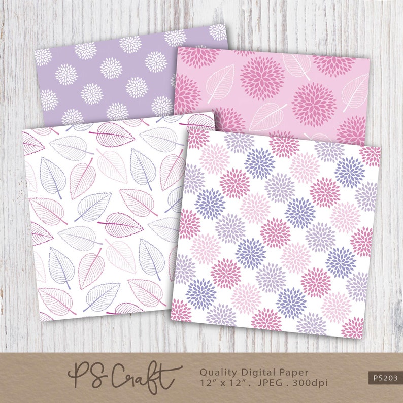Dahlia Digital Paper, Seamless Dahlia Papers, Purple Floral Digital ...