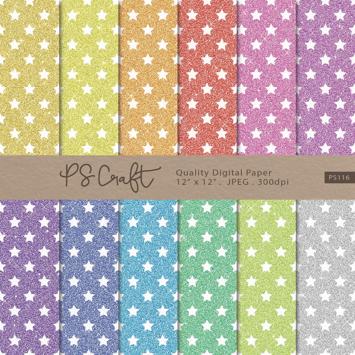 Glitter Star Digital Papers SEAMLESS Glitter Stars Paper - Etsy