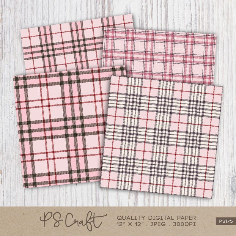Pink Tartan Plaid Digital Paper, Seamless Scrapbook Paper (instant ...