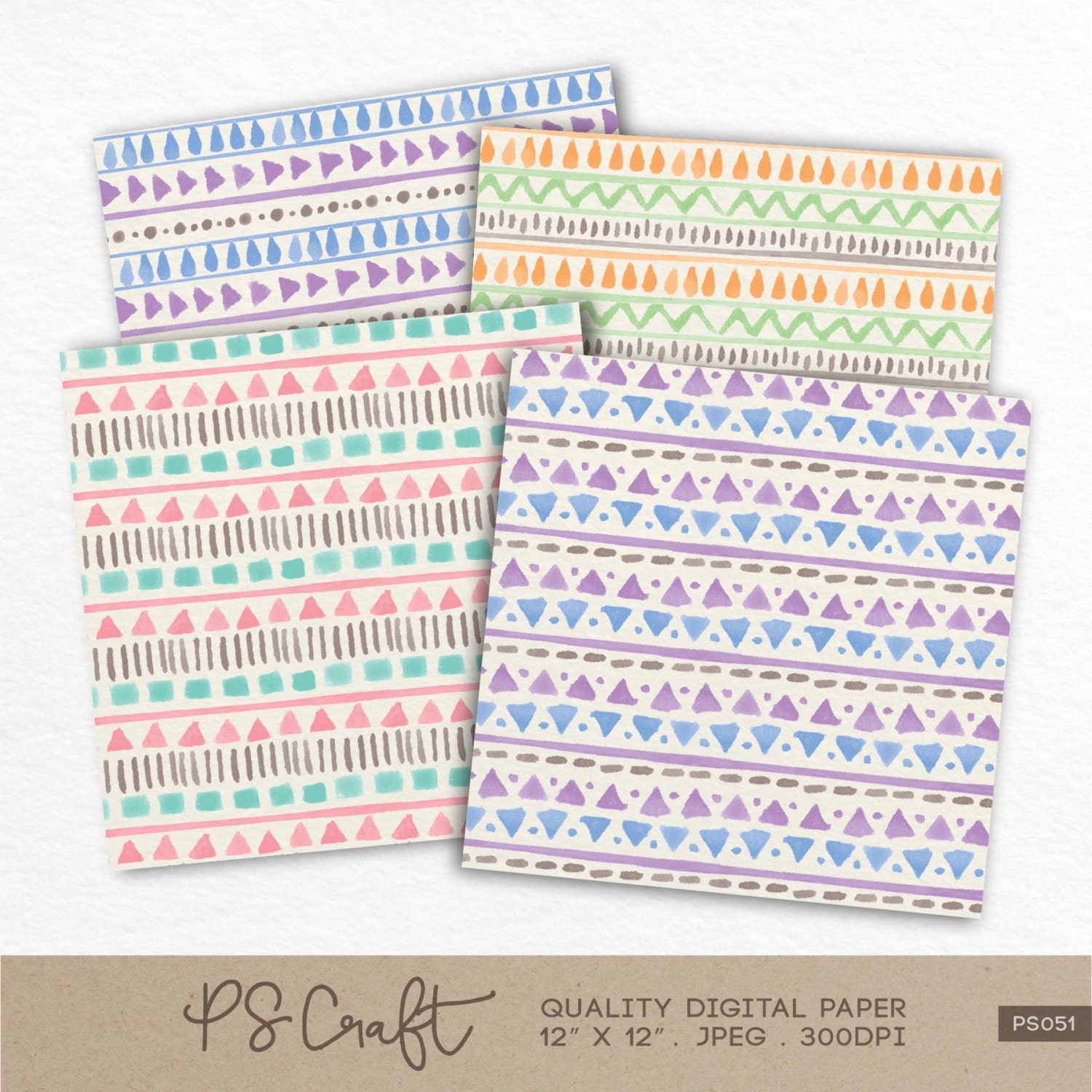 Tribal Watercolor Digital Papers Geometric Digital Paper - Etsy
