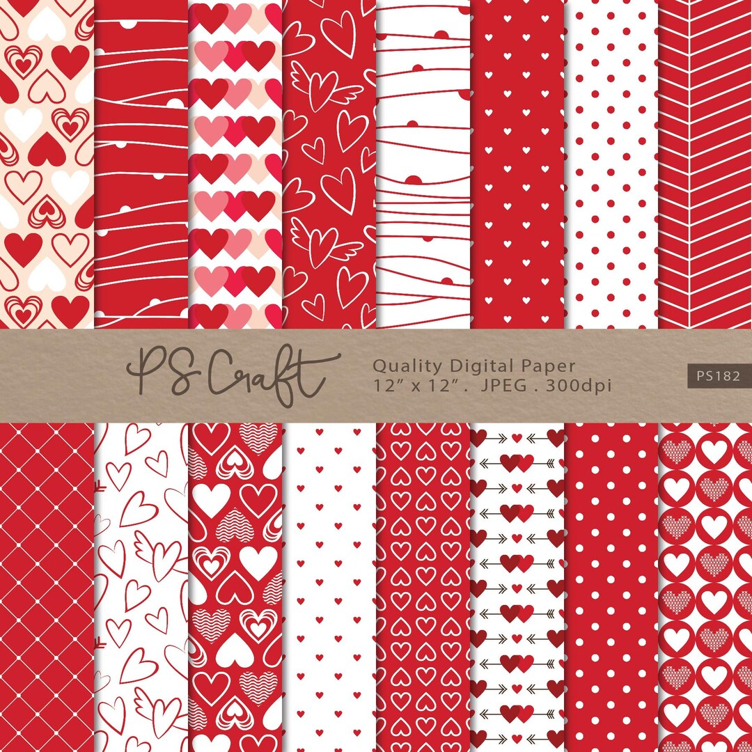 Valentine's Digital Paper, SEAMLESS Valentine's Papers, Red Digital ...