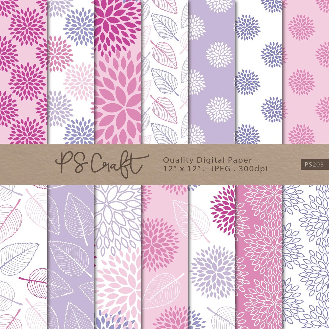 Dahlia Digital Paper, Seamless Dahlia Papers, Purple Floral Digital ...