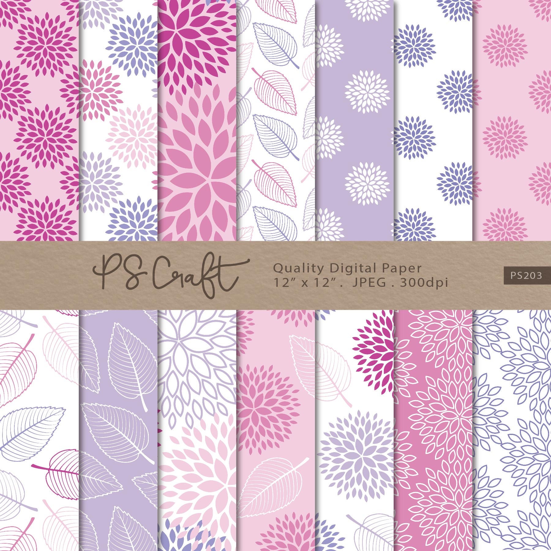 Dahlia Digital Paper, Seamless Dahlia Papers, Purple Floral Digital ...