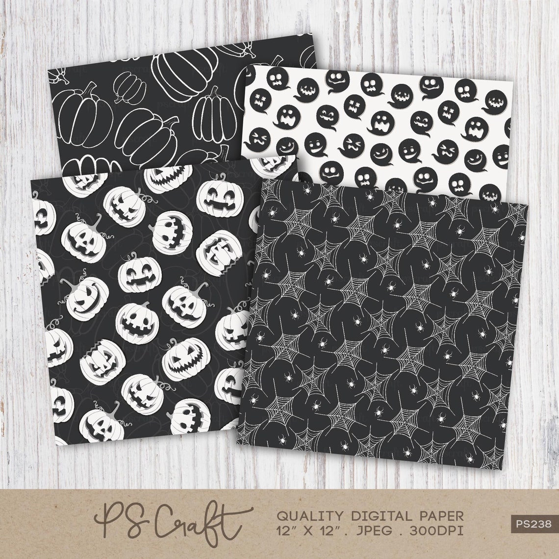 Black & White Halloween Digital Paper SEAMLESS Halloween | Etsy