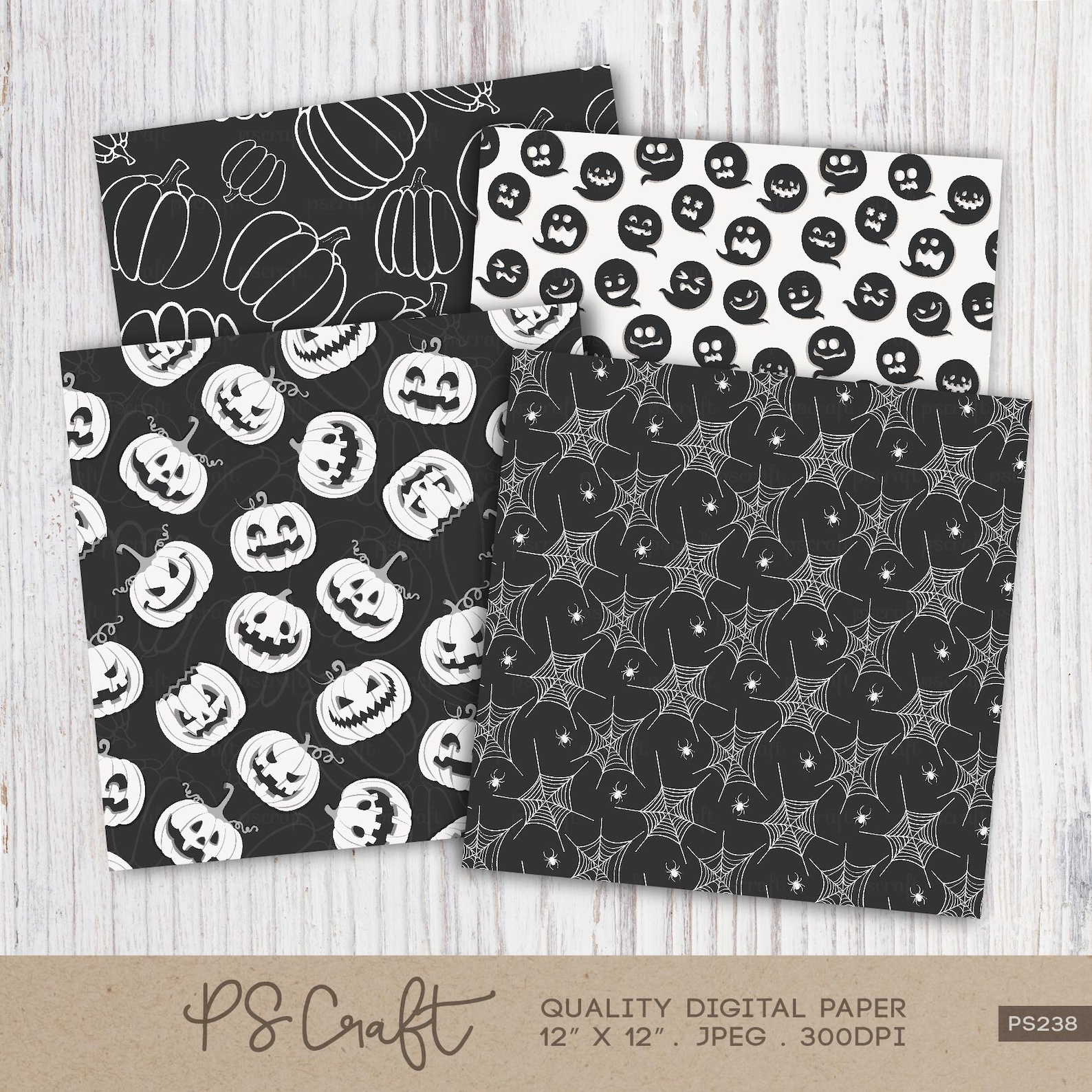 Black & White Halloween Digital Paper SEAMLESS Halloween | Etsy
