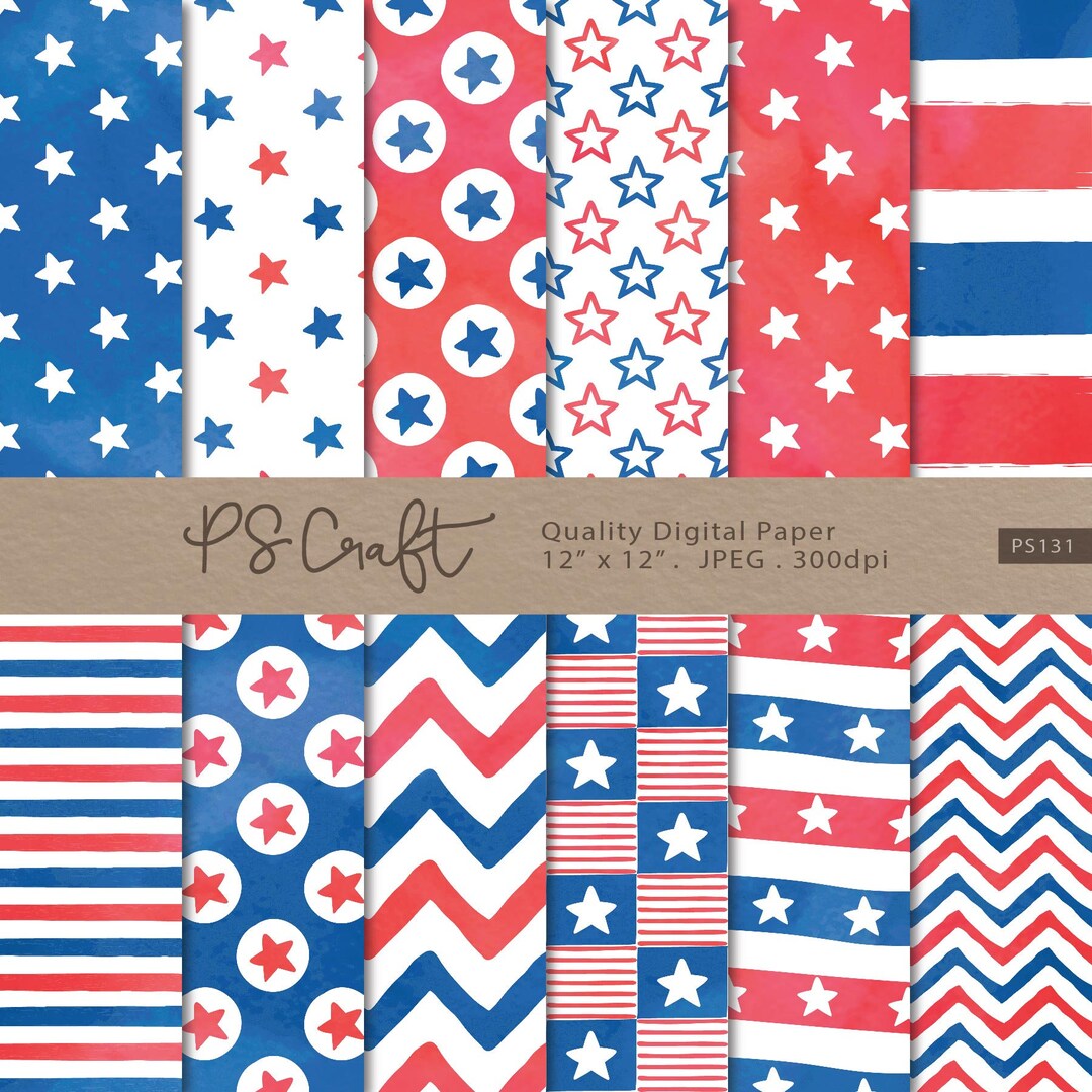 Watercolor 4th July Digital Papers, Handdraw Independence Day Digital ...