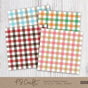 2-colors Plaid Digital Papers, SEAMLESS Gingham Digital Background ...
