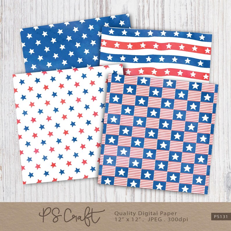 Watercolor 4th July Digital Papers, Handdraw Independence Day Digital ...