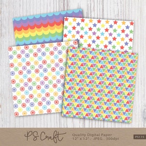 Rainbow Digital Papers, SEAMLESS Rainbow Background With Hearts, Star ...