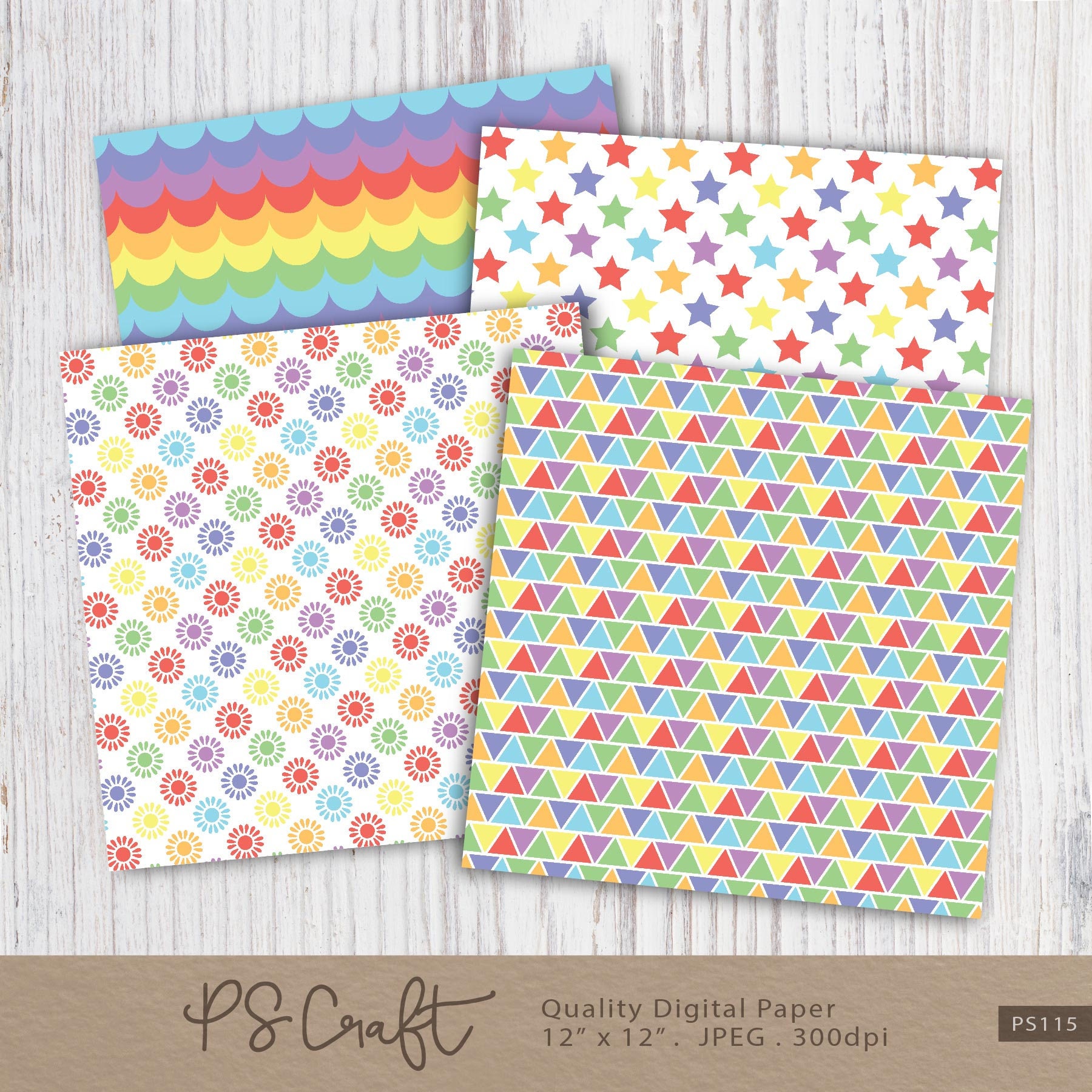 Rainbow Digital Papers, SEAMLESS Rainbow Background With Hearts, Star ...