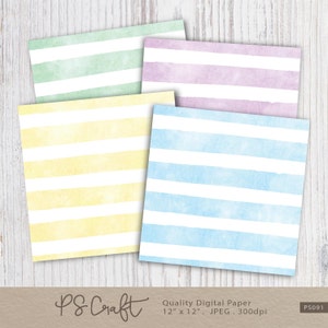 Watercolor Stripes Digital Papers, Stripes Wallpaper, Modern Geometric ...