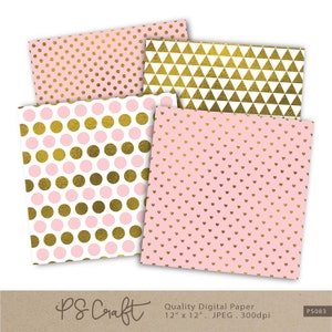 Pink and Gold Digital Papers, Pink and Gold Background, Golden Patterns ...