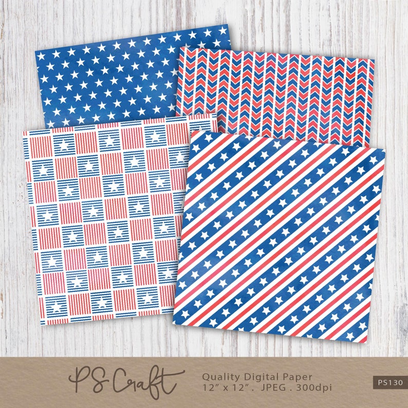 Watercolor Patriotic Digital Papers, Independence Day Digital Paper ...