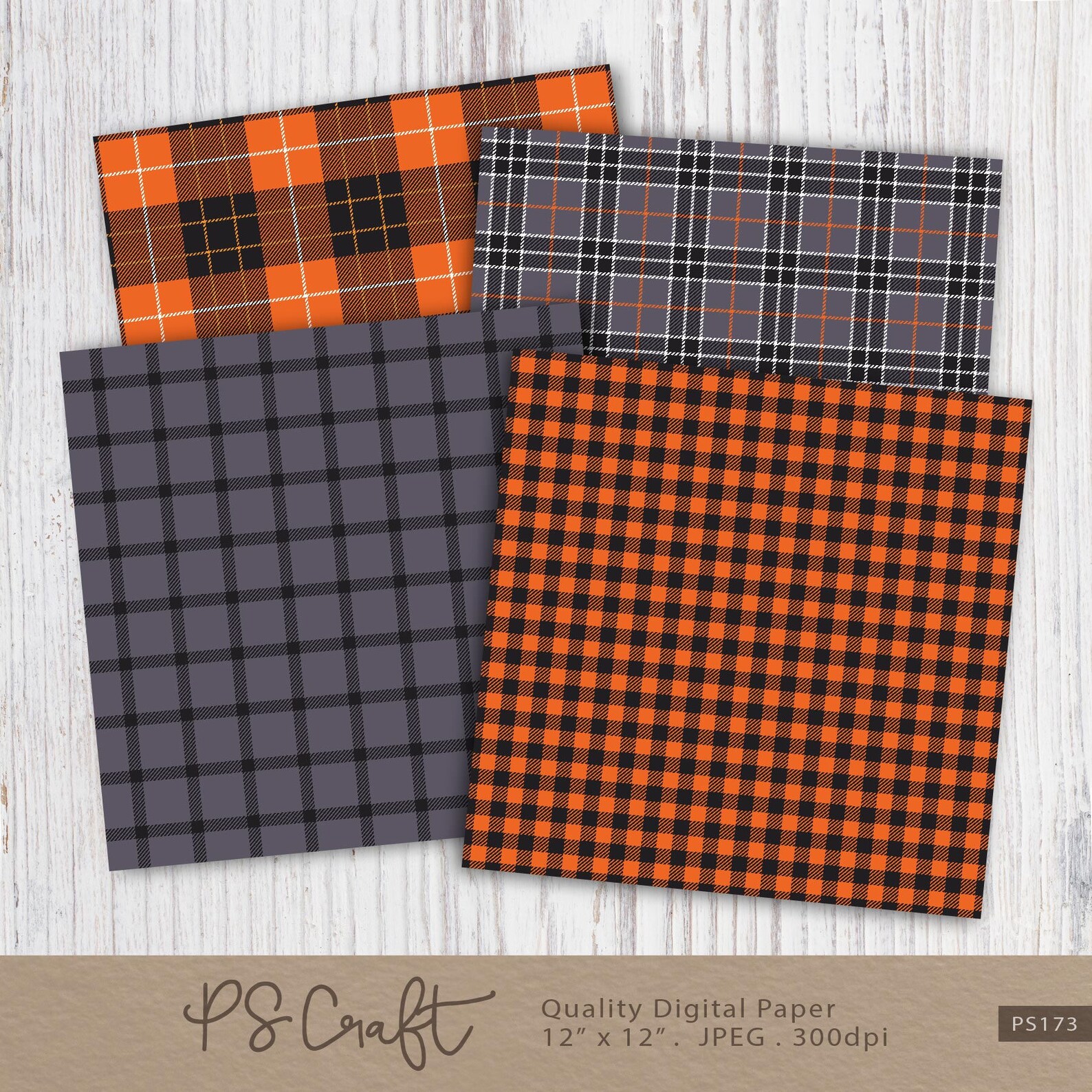 Halloween Plaid Digital Paper, SEAMLESS Plaid Digital Paper, Orange ...