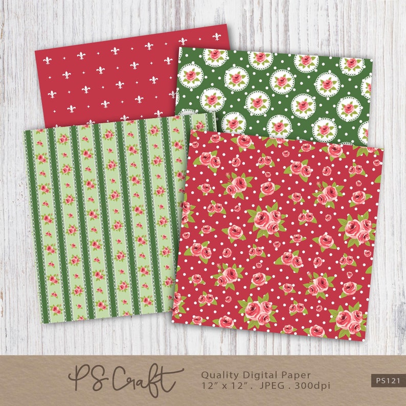 Shabby Chic Digital Paper SEAMLESS Red and Green Shabby Chic - Etsy