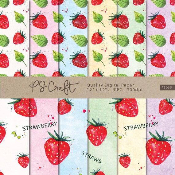Watercolor Strawberry Digital Papers Strawberry Digital | Etsy