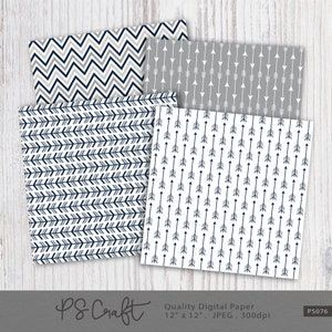 Navy & Grey Arrows Digital Papers, SEAMLESS Arrows Papers, Tribal ...
