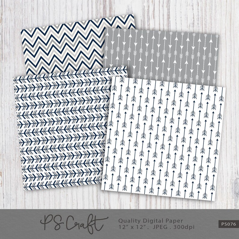 Navy & Grey Arrows Digital Papers, SEAMLESS Arrows Papers, Tribal ...