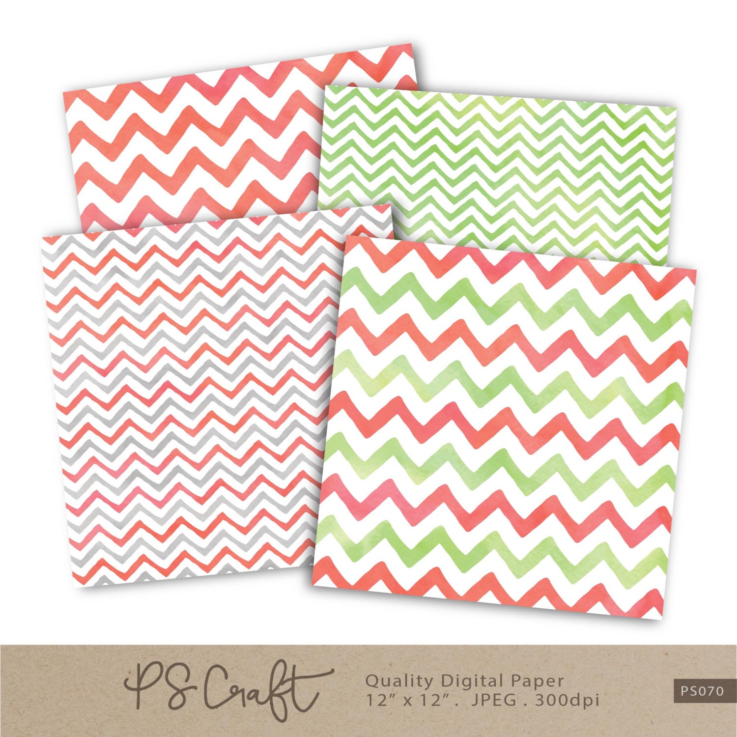 Christmas Theme Chevron Watercolor Digital Papers Watercolor - Etsy