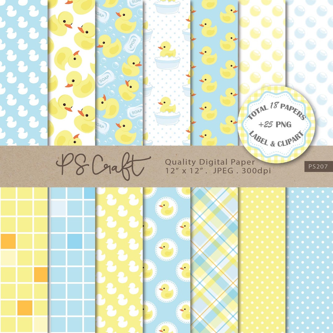 Rubber Duck Digital Paper, SEAMLESS Yellow and Blue Digital Papers With ...