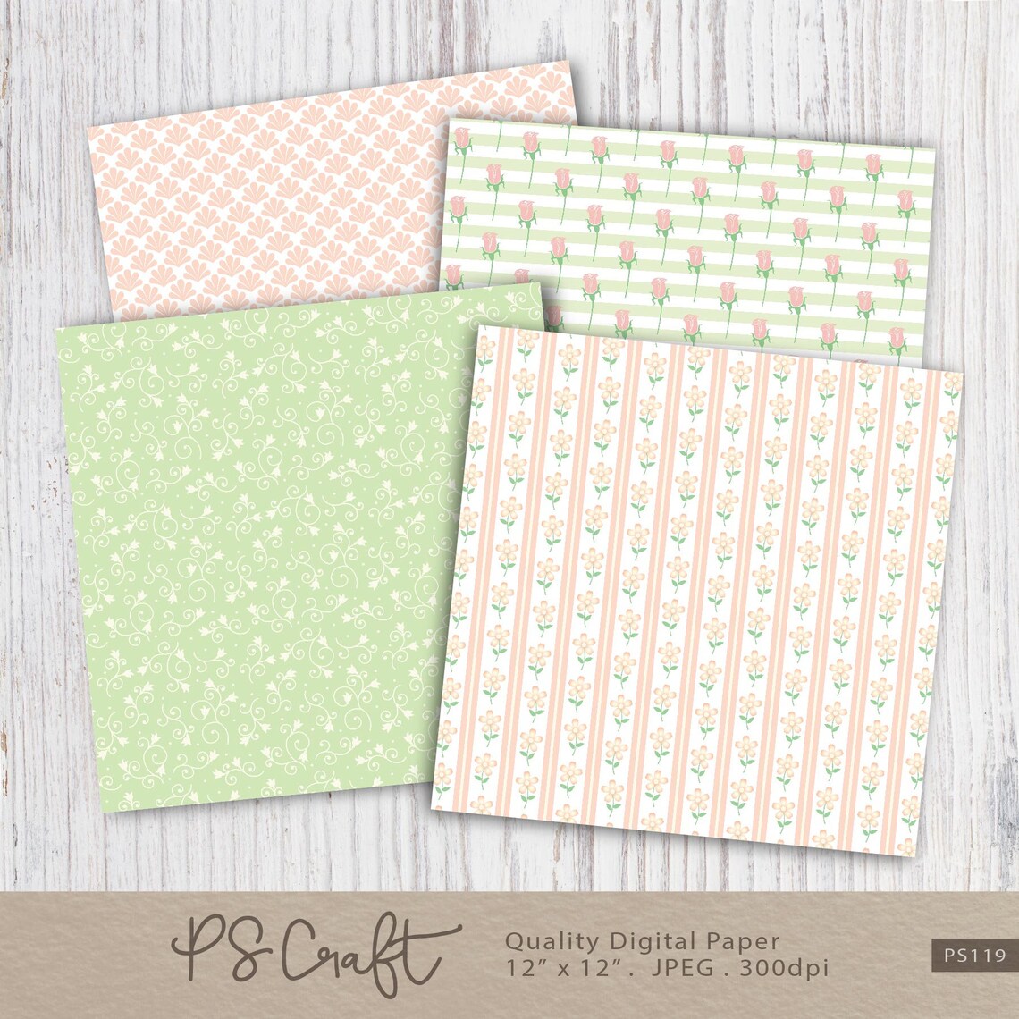 Pastel Chic Digital Paper, SEAMLESS Pastel Floral Digital Papers ...
