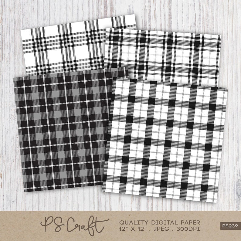 SEAMLESS Black & White Plaid Digital Paper, Gingham Tartan Plaid ...