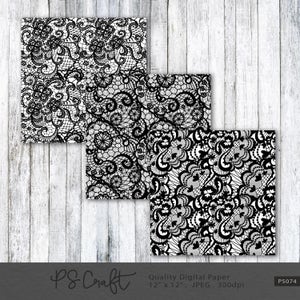 Black Lace Digital Papers, SEAMLESS Digital Lace Papers, Black Lace on ...