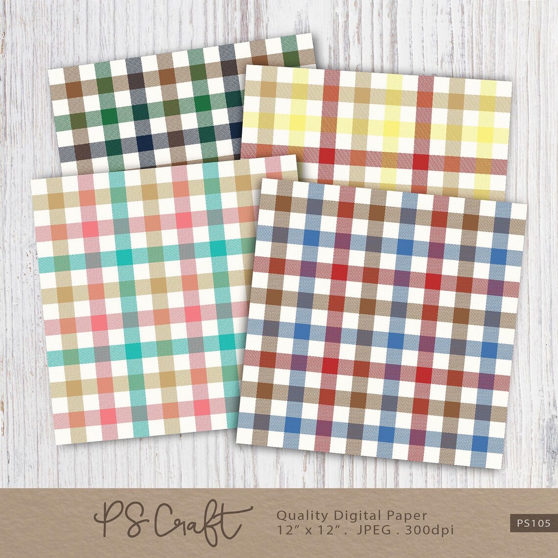 3-colors Plaid Digital Papers SEAMLESS Gingham Digital - Etsy