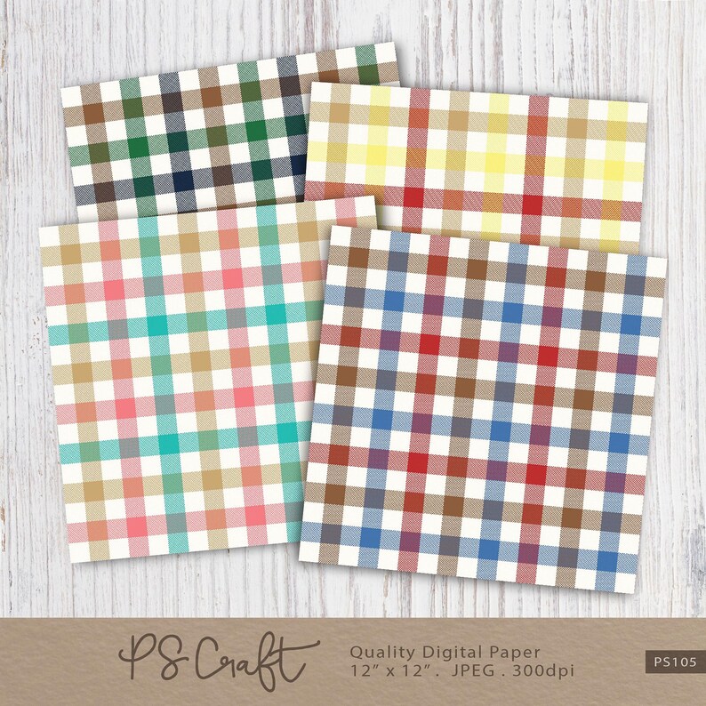 3-colors Plaid Digital Papers, SEAMLESS Gingham Digital Background ...