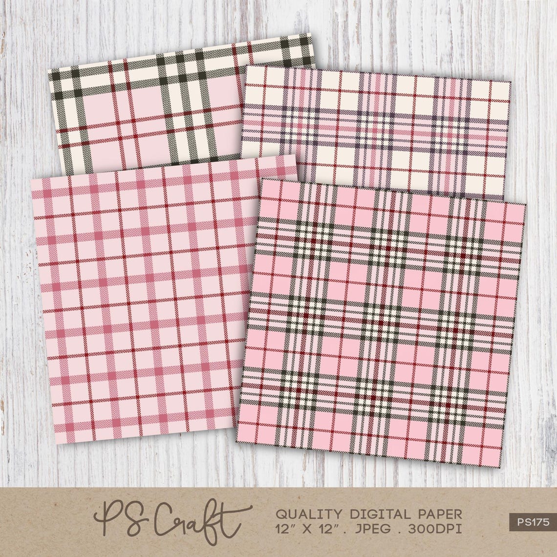 Pink Tartan Plaid Digital Paper, Seamless Scrapbook Paper (instant ...