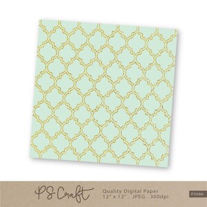 Mint and Gold Glitter Digital Papers, Mint and Gold Background, Chevron ...