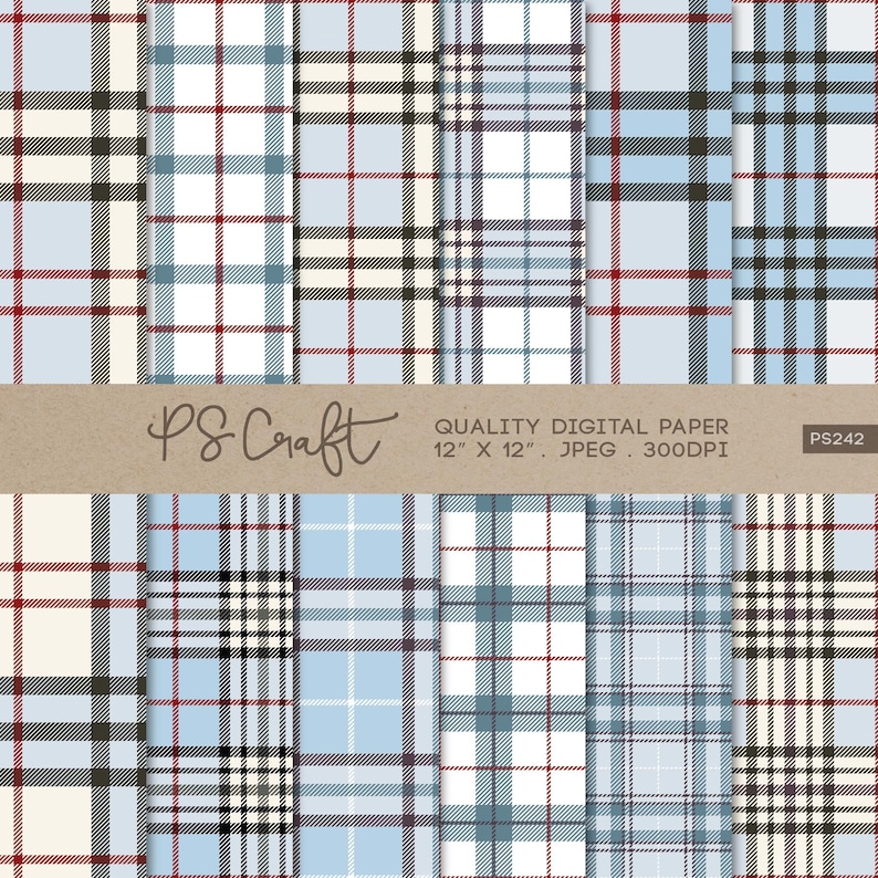 Blue Tartan Digital Paper, SEAMLESS Plaid Digital Paper, Classic Tartan ...
