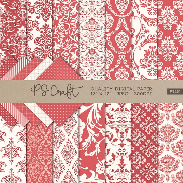 Red Damask Paper - Etsy
