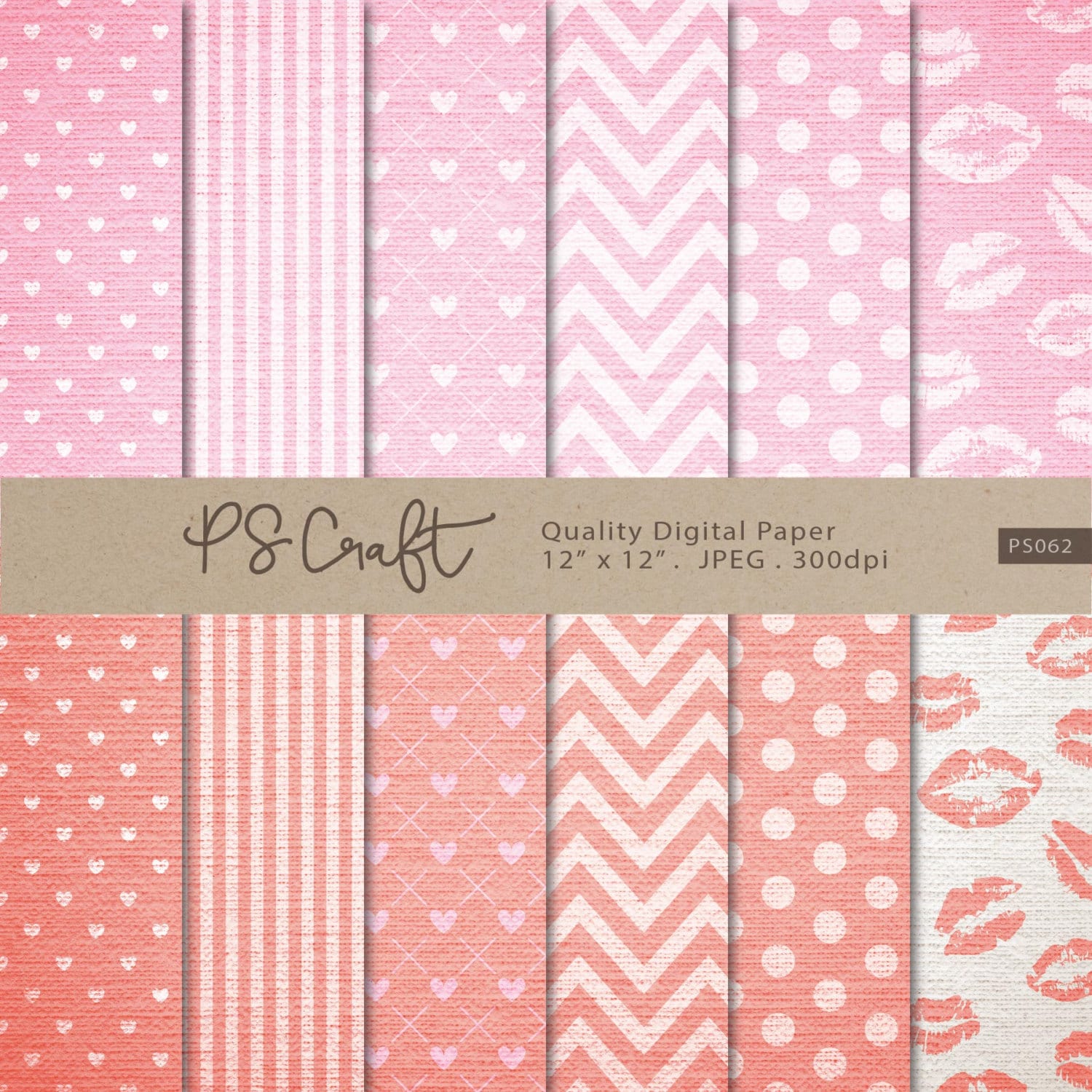 Valentine Canvas Paper Digital Papers, Pink and Red Papers, Canvas ...