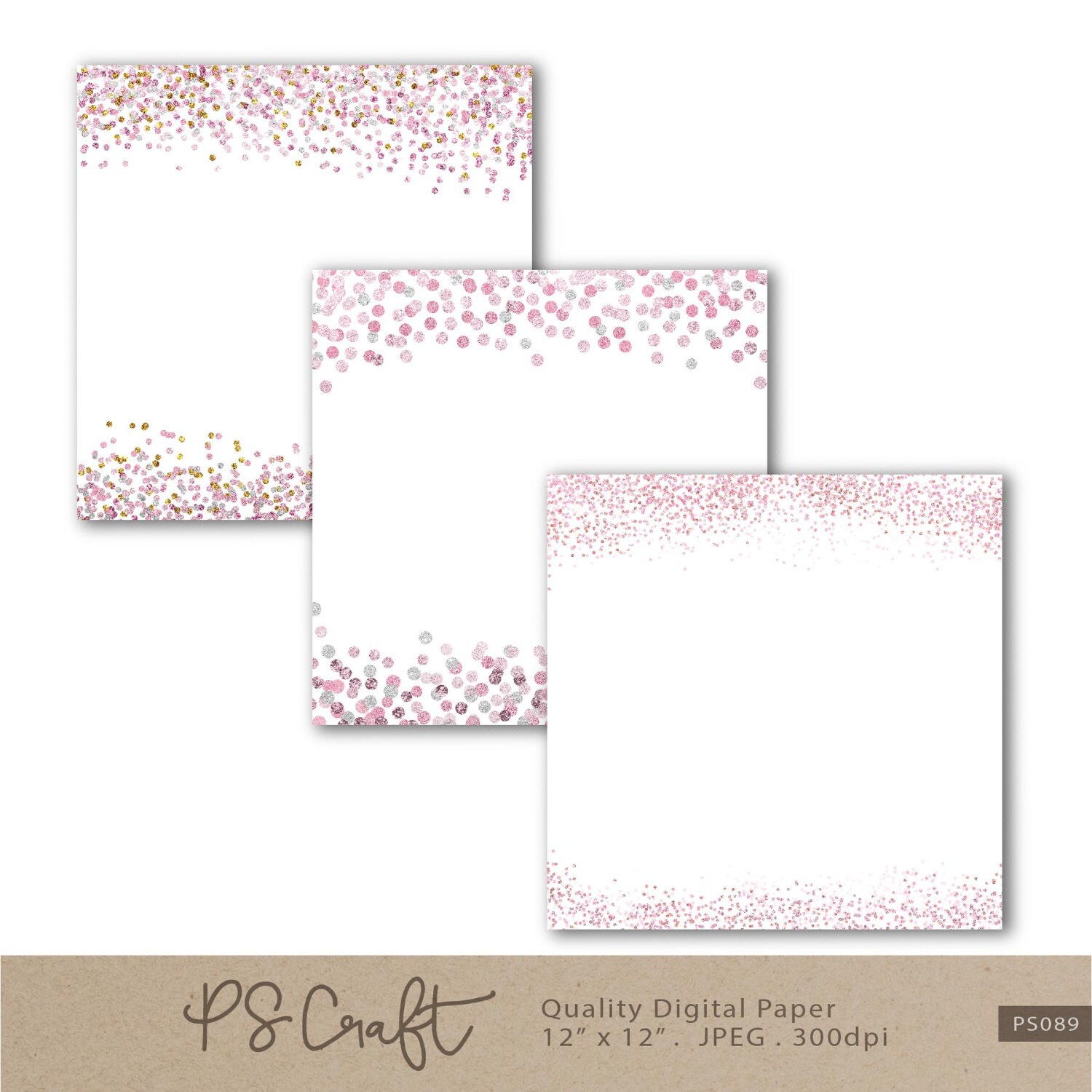 Pink Glitter Confetti Digital Papers, Pink and Gold Glitter Digital ...