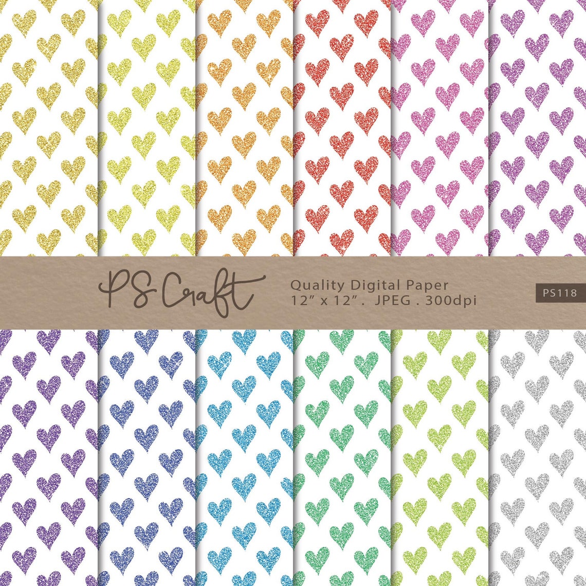 Glitter Heart Digital Paper Pack SEAMLESS Glitter Hearts - Etsy