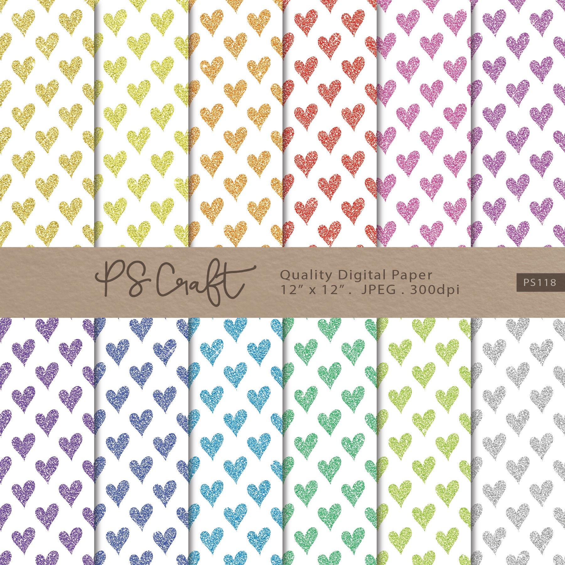 Glitter Heart Digital Paper Pack SEAMLESS Glitter Hearts - Etsy