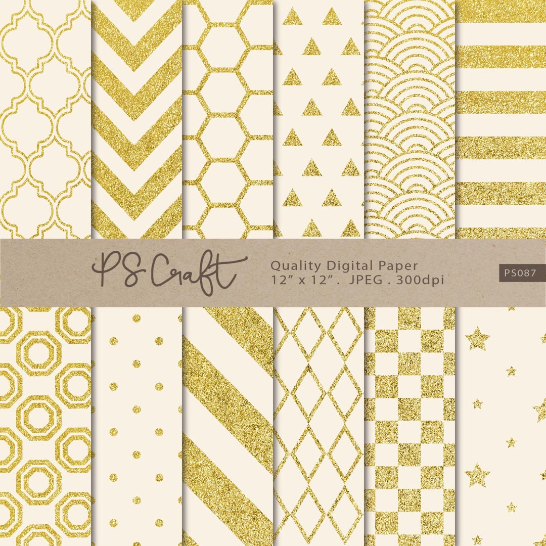 Cream and Gold Glitter Digital Papers, Cream and Gold Background ...