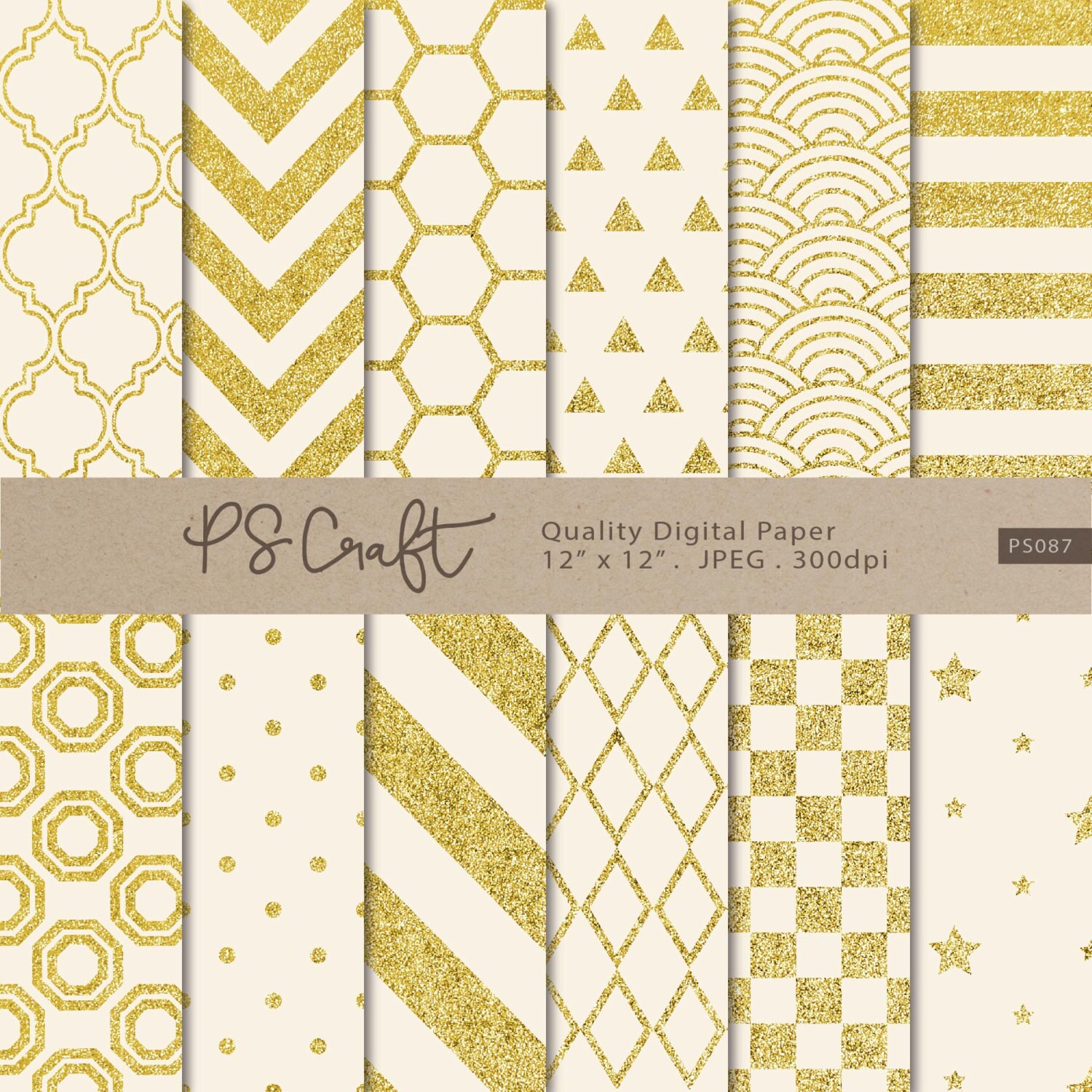 Cream and Gold Glitter Digital Papers Cream and Gold - Etsy