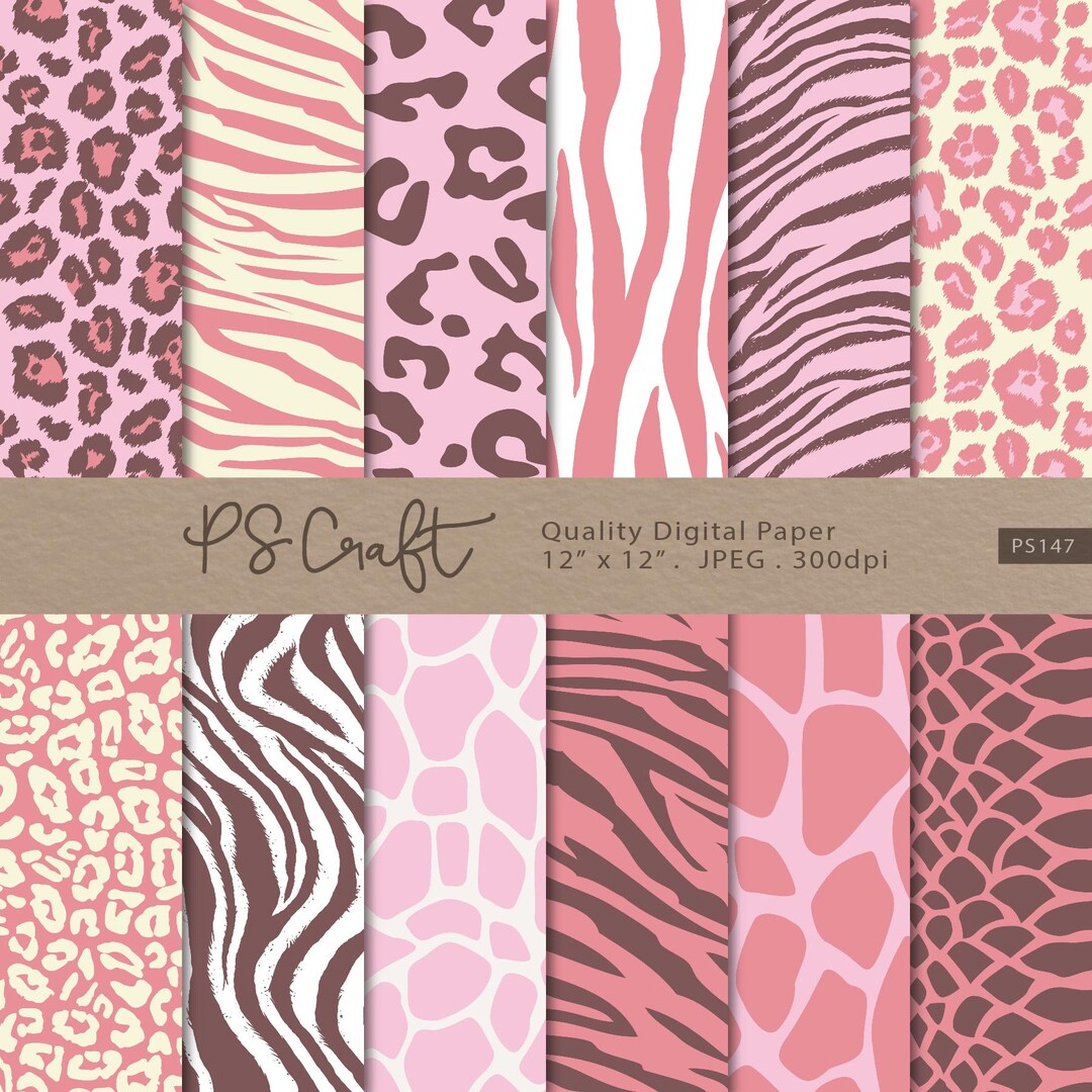 Pink Animal Print Digital Paper, Seamless Pink Safari Background, Zebra ...