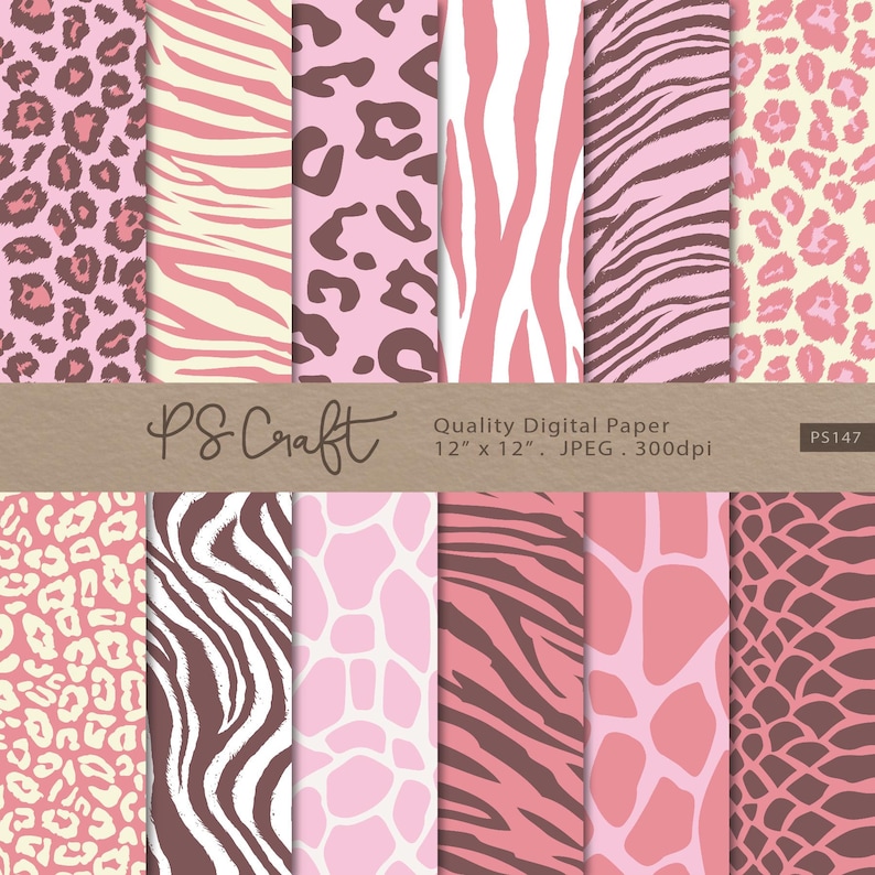 Pink Animal Print Digital Paper, Seamless Safari Patterns (digital ...
