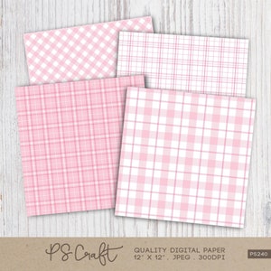 SEAMLESS Pink Plaid Digital Paper, Gingham Tartan Plaid Background ...