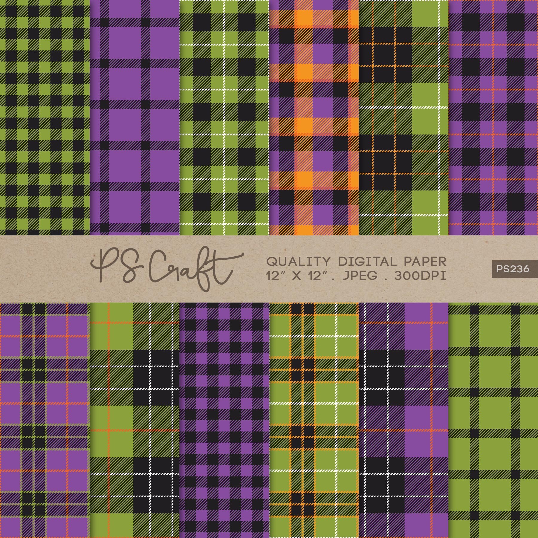 Halloween Plaid Digital Paper, SEAMLESS Plaid Digital Paper, Purple ...