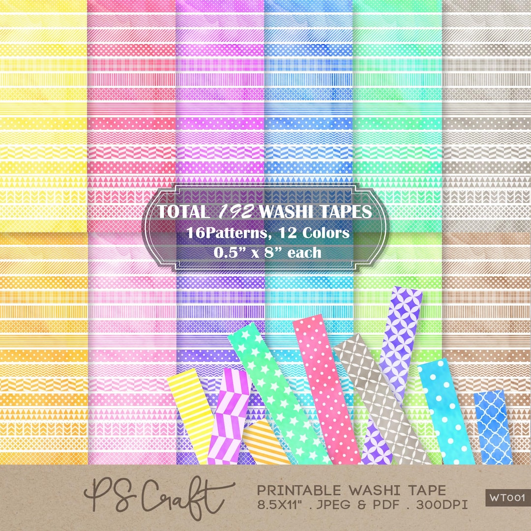 Watercolor Printable Washi Tape | Decorative Washi Tape for Planners ...