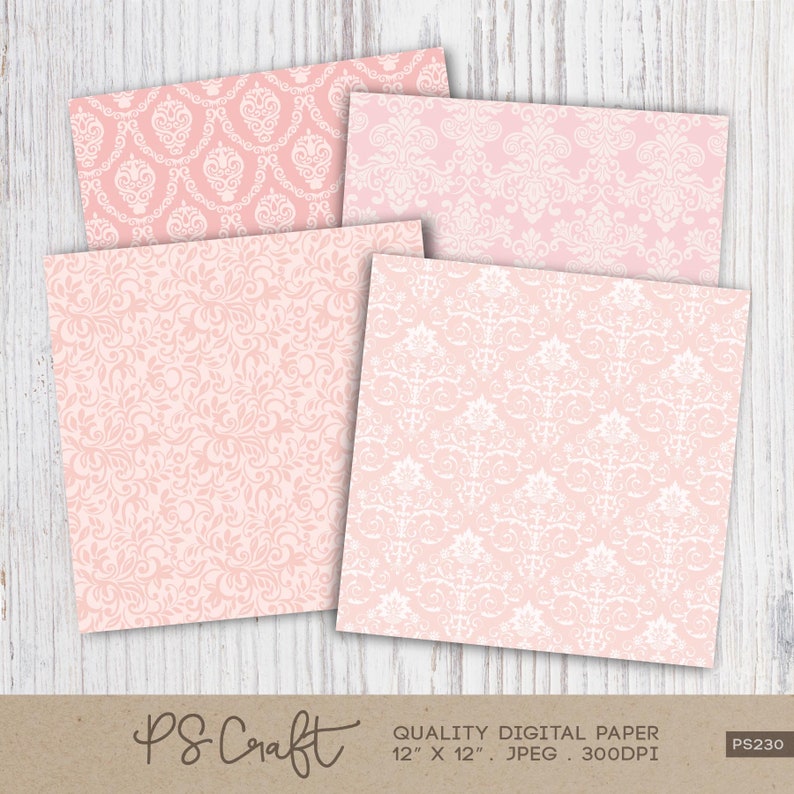 Blush Pink Damask Digital Papers SEAMLESS Damask Papers - Etsy