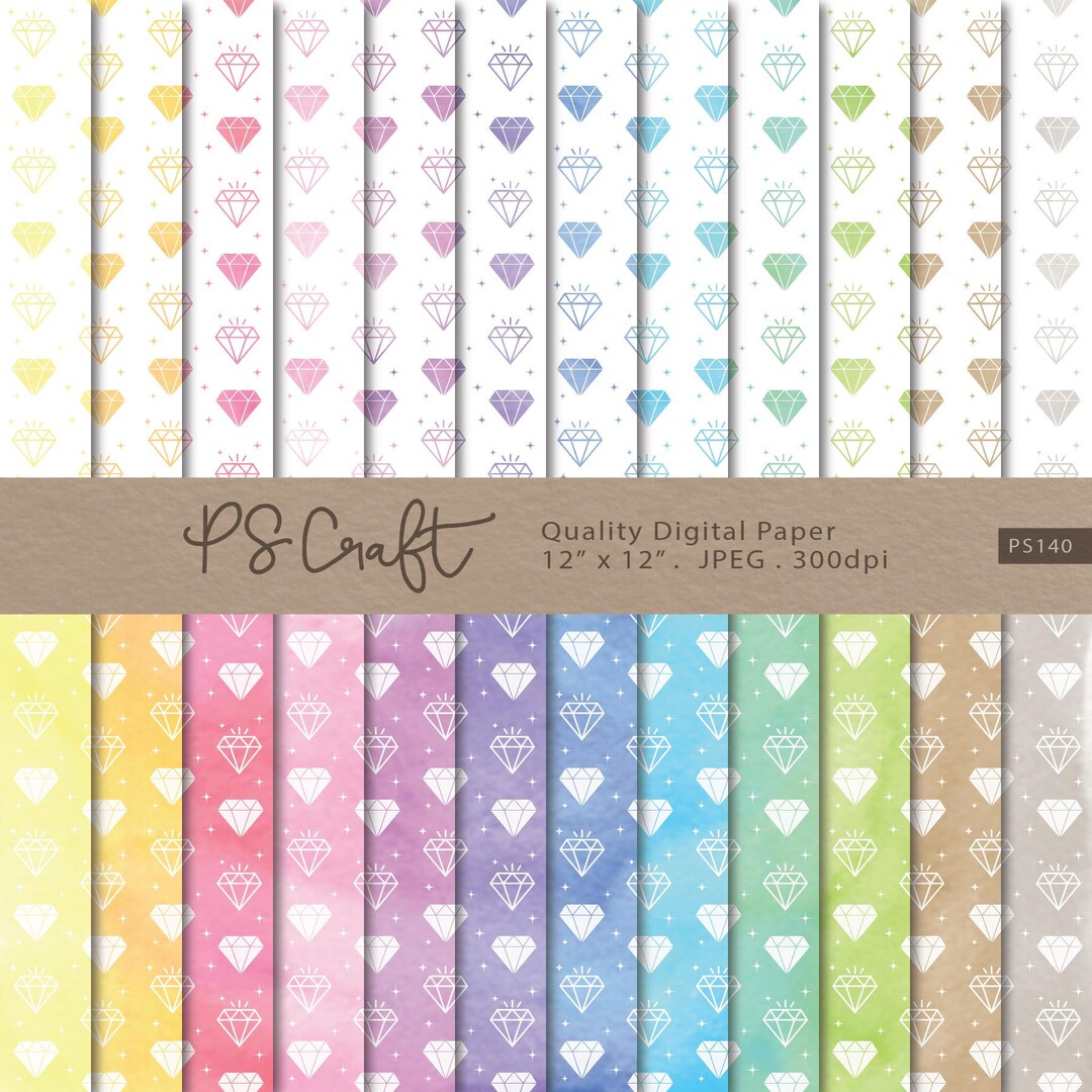 Watercolor Diamond Digital Paper, Watercolor Background, Diamond ...