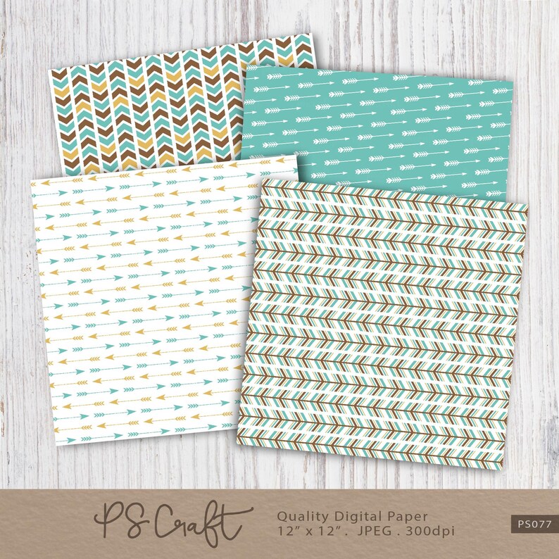 Brown & Teal Arrows Digital Papers, SEAMLESS Arrows Papers, Tribal ...